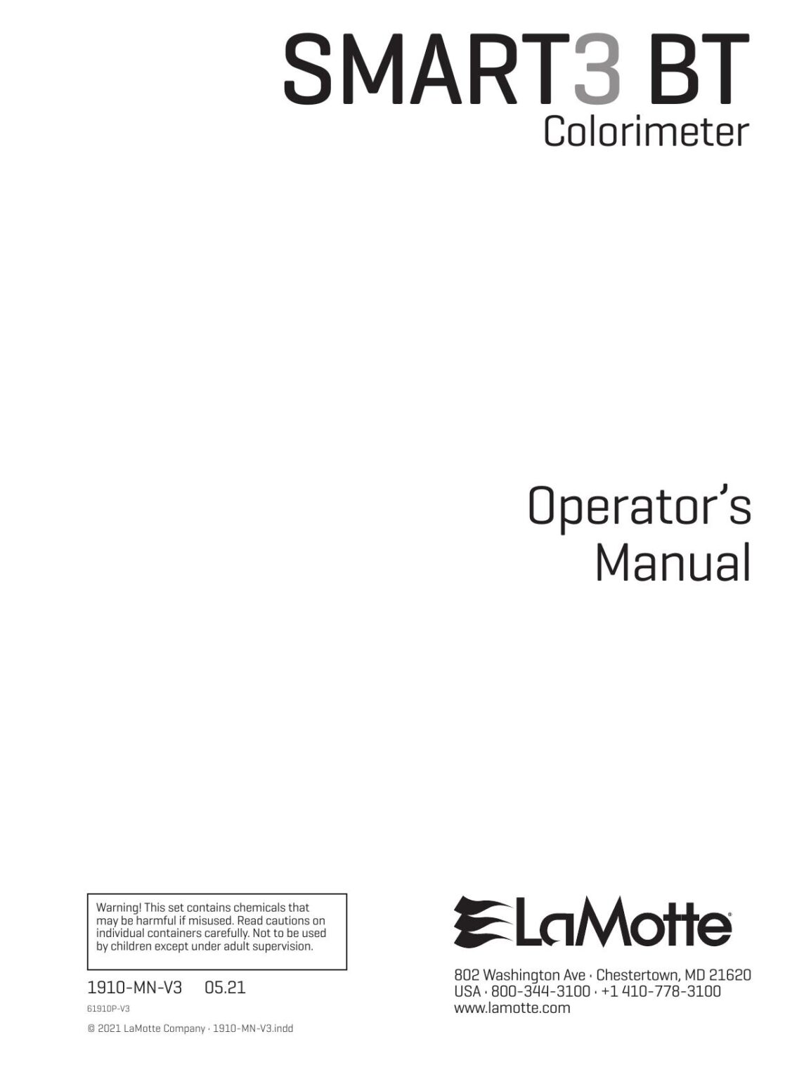 Smart3 BT Colorimeter Operator's Manual (1910-MN-V3) - LaMotte