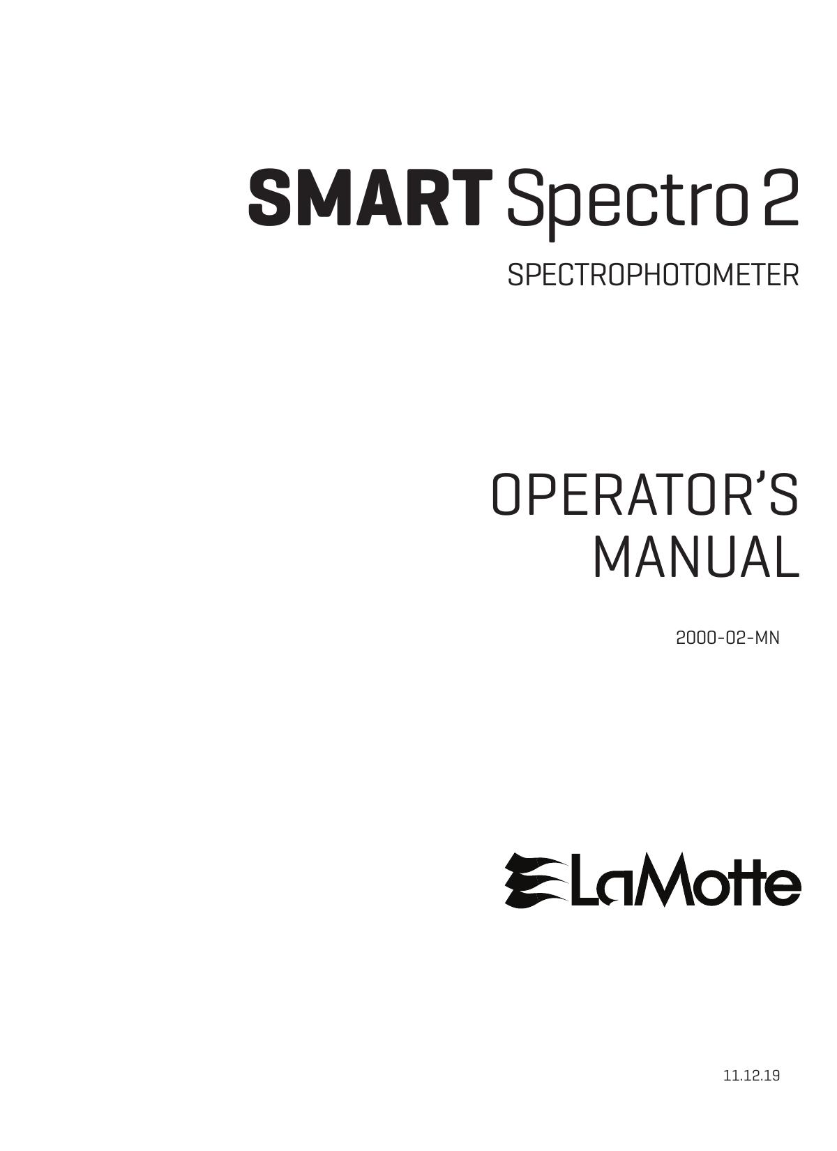 Smart Spectro 2 Spectrophotometer Operator's Manual (2000-02-MN) - LaMotte