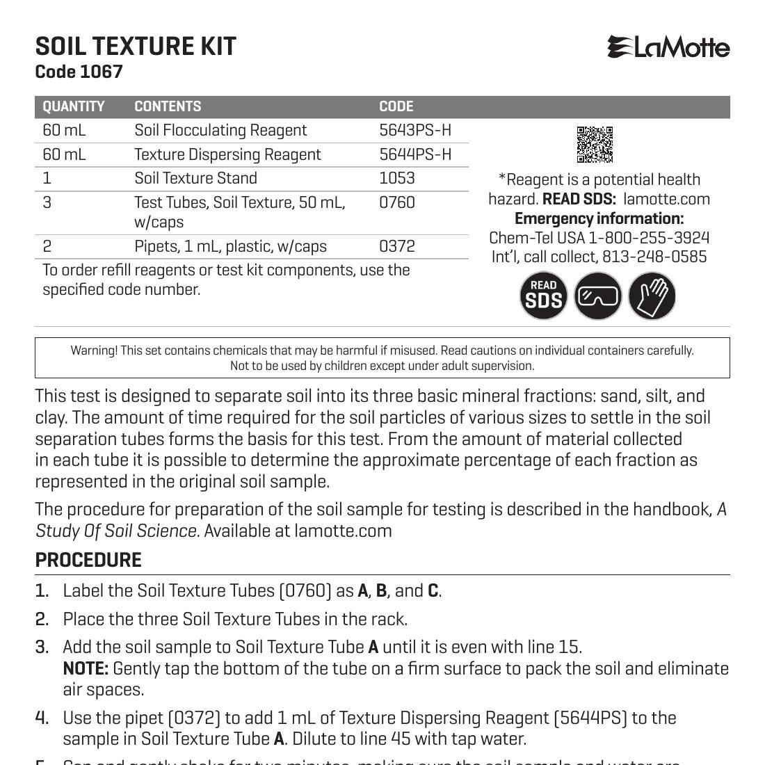 Soil Texture Kit Instruction Manual (1067) - LaMotte