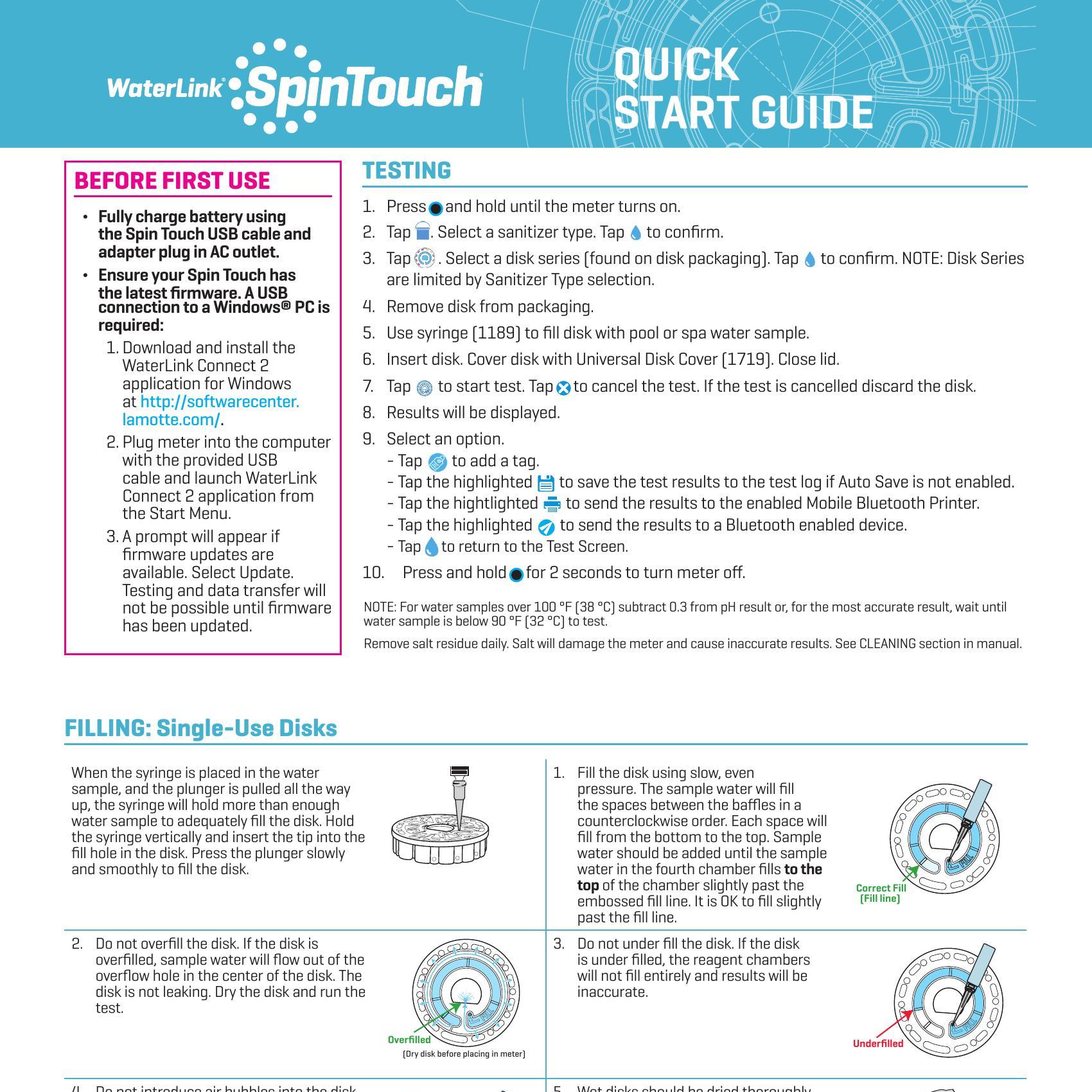 WaterLink SpinTouch Quick Start Guide (3580) - LaMotte