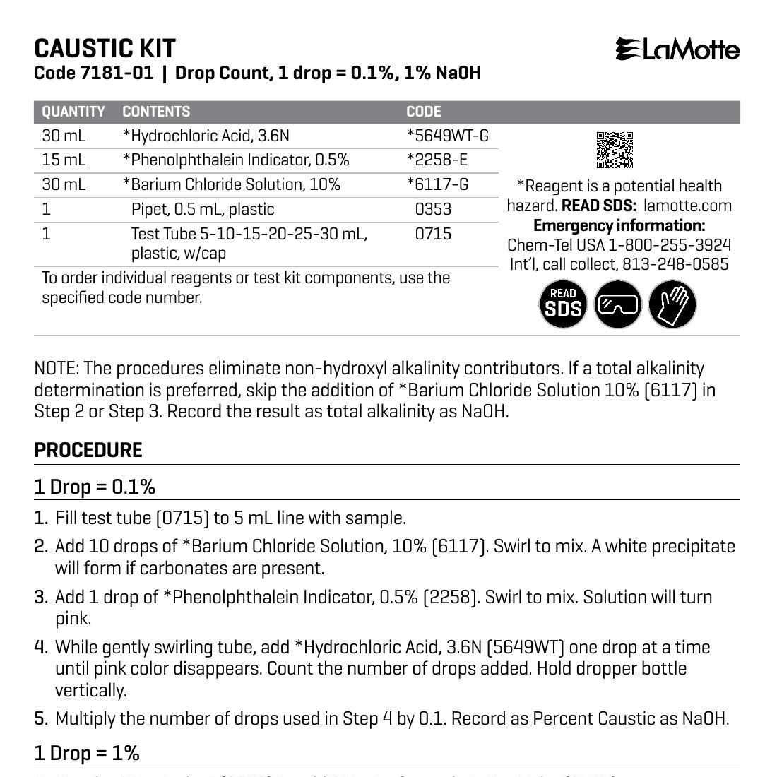 Caustic Kit Instruction Manual (7181-01) - LaMotte